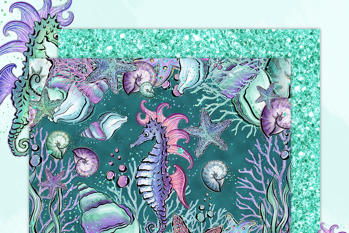 Mermaid Digital Paper, a Pattern Graphic by Phantasia Design | Creative ...