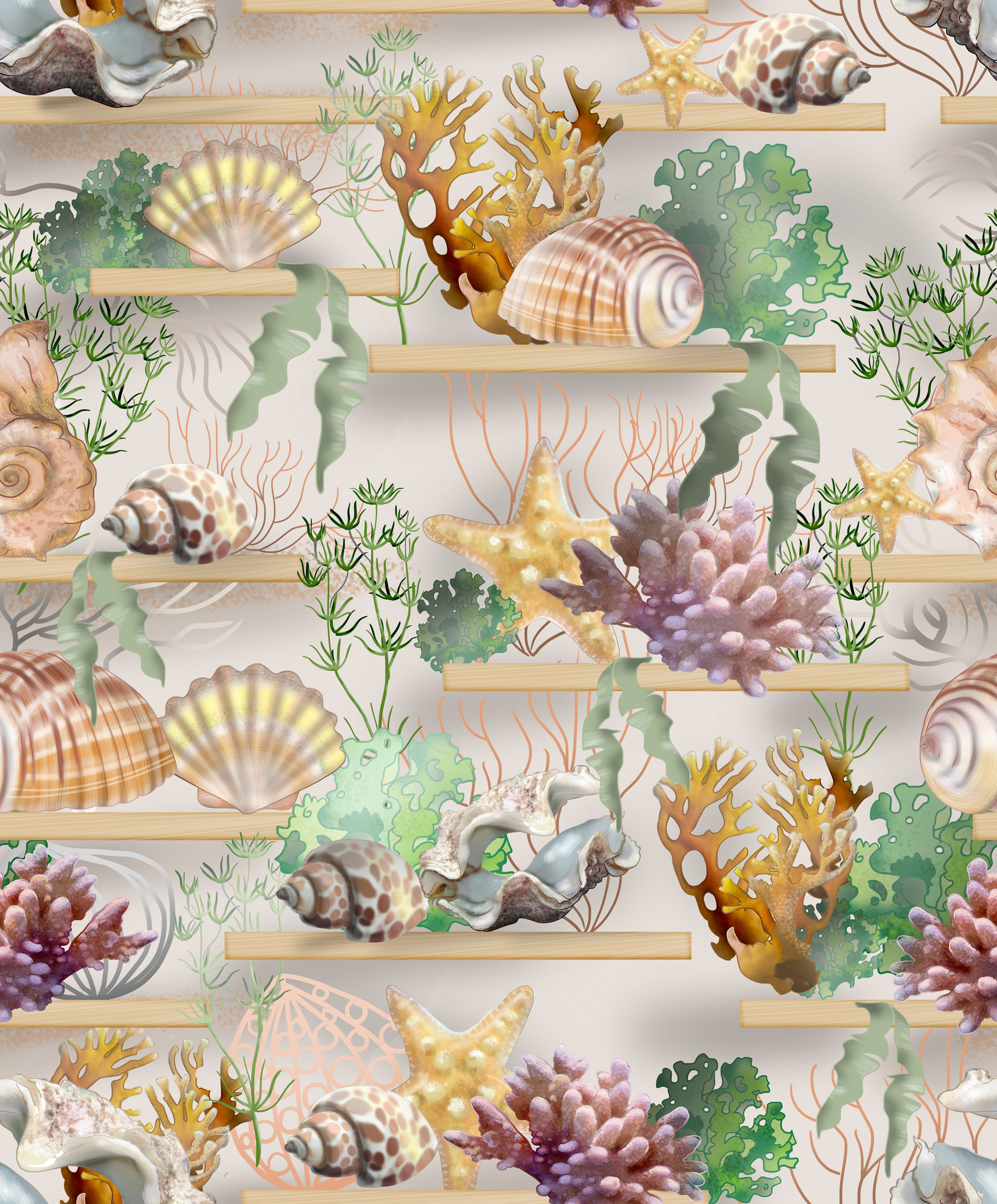 seamless pattern of shells and coral, a Decorative Illustration by sonaart