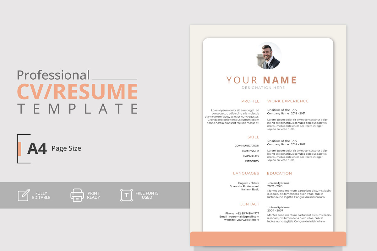 Editable Print Ready CV or Resume, a Resume Template by faysalrean