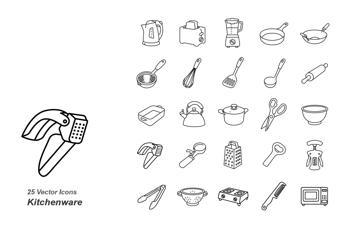 Kitchenware outlines vector icons, an Icon by Jisun Park