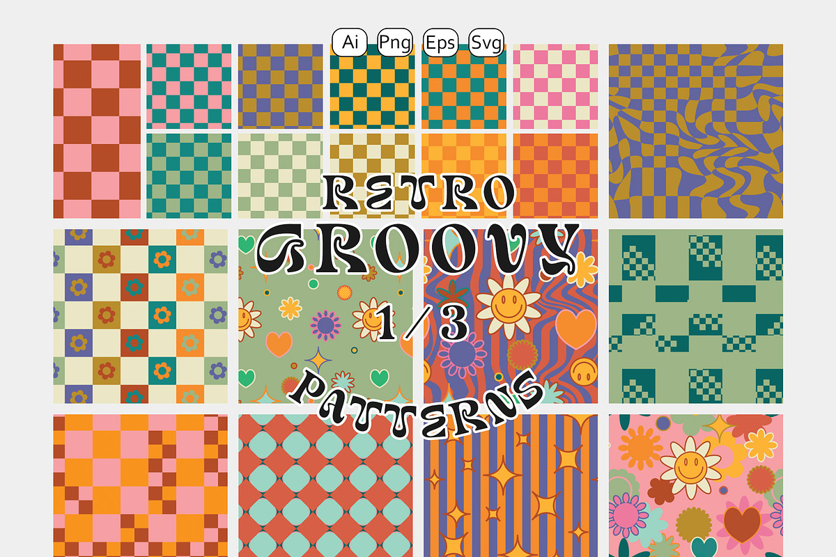 Retro Groovy Patterns, a Pattern Graphic by SunnyAfternoons