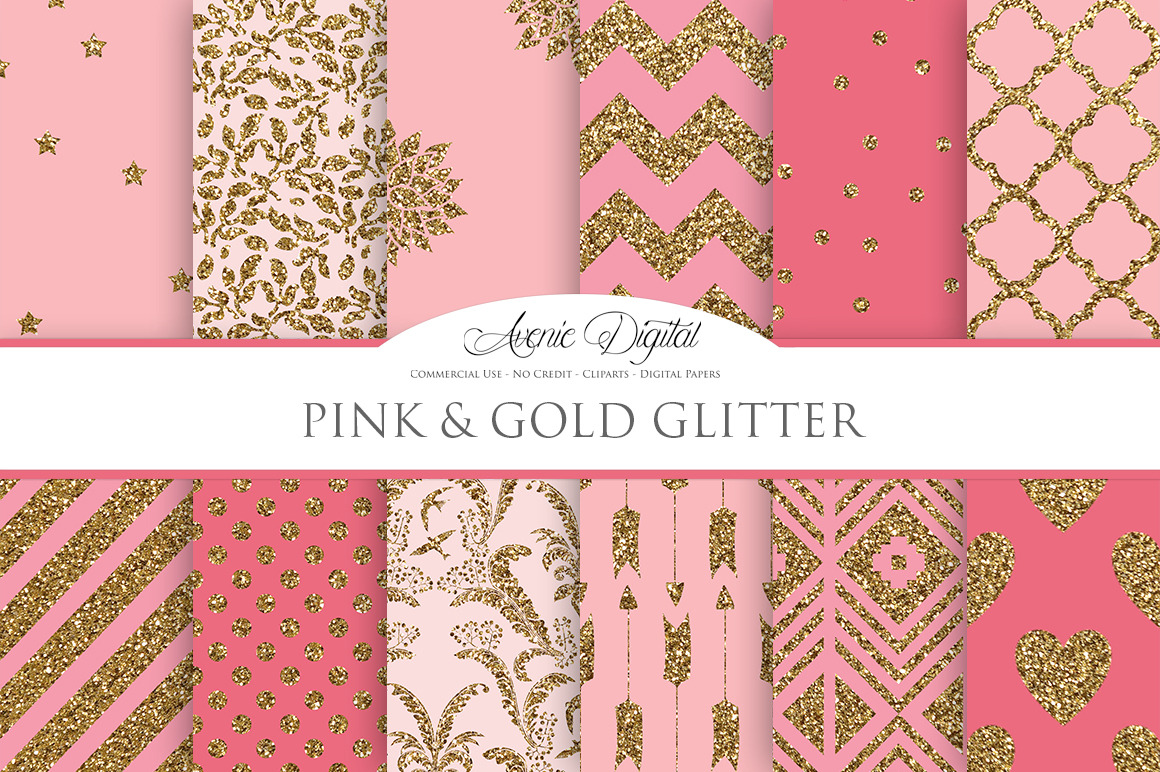 Pink and Gold Digital Paper, a Pattern Graphic by Avenie Digital