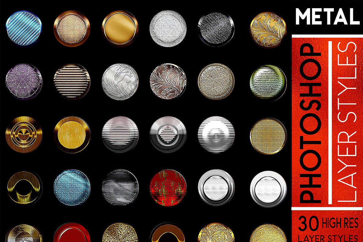Metal Layer Styles For Photoshop, a Layer Style Add-On by Posh Papers ...