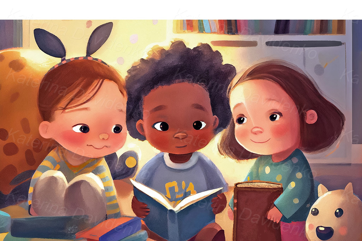 Cartoon little kids reading books, a Person Illustration by Bubert Art