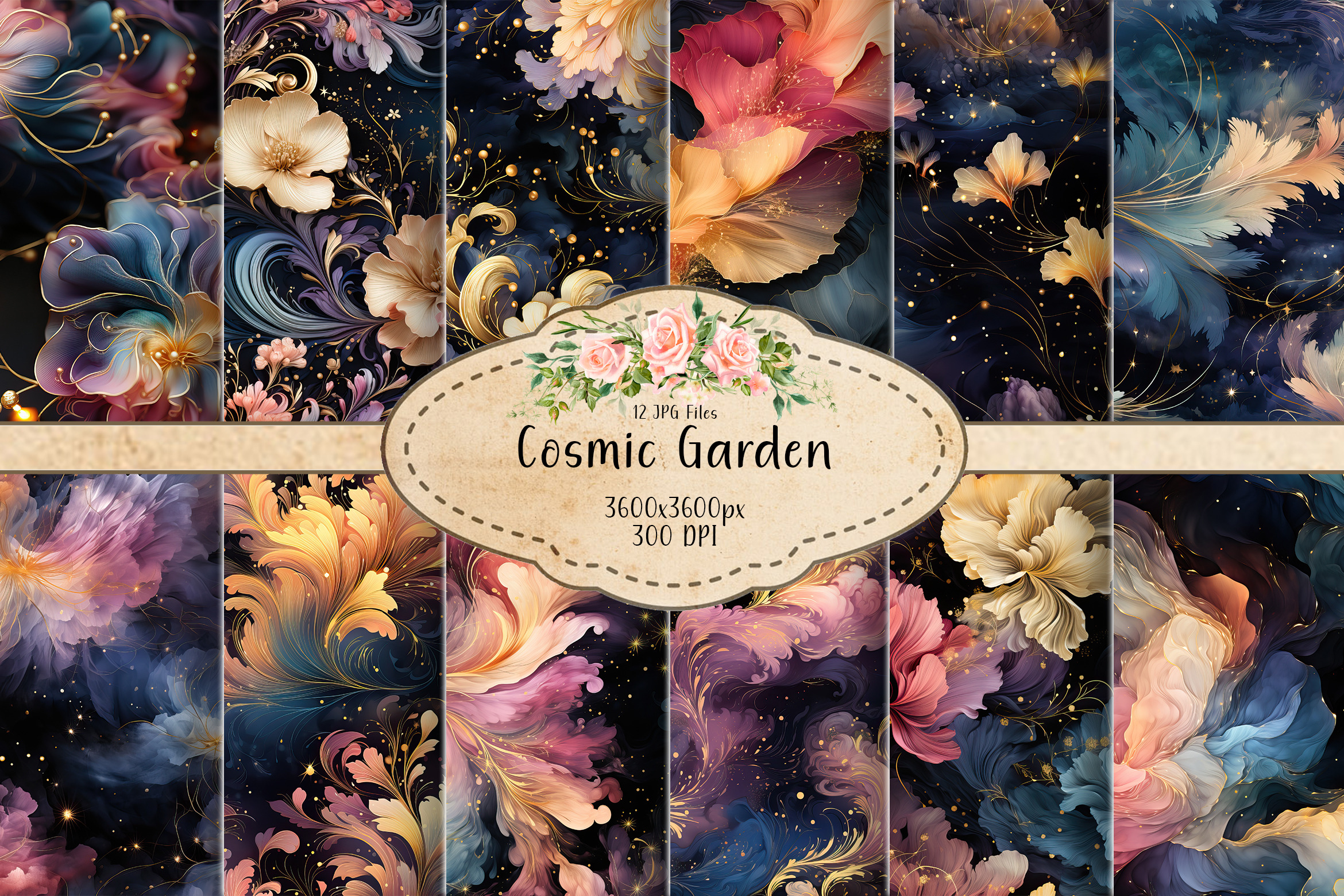 Cosmic Flowers and Swirls, a Pattern Graphic by Curve Design