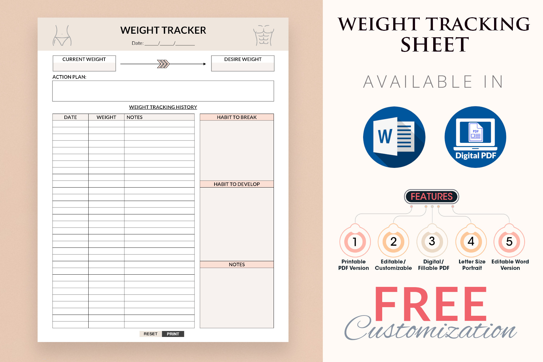 Weight Tracker planner sheet
