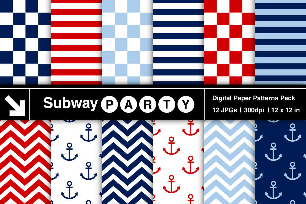 Nautical Stripes, Chevron & Anchors | Graphic Patterns ~ Creative Market