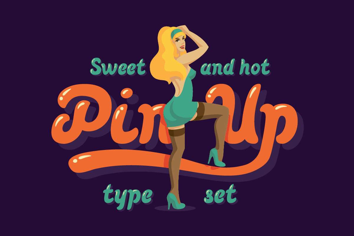 Pin up font and illustration, a Font by Gleb Guralnyk