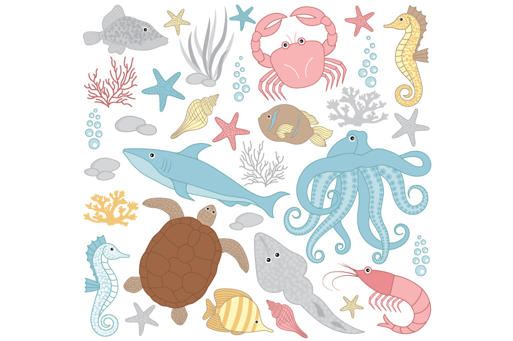 Sea Life Set, an Illustration by TheCreativeMill