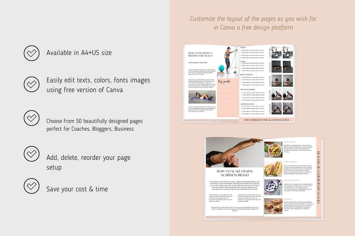Fitness ebook Template CANVA, a Magazine Template by Deepa Template Studio