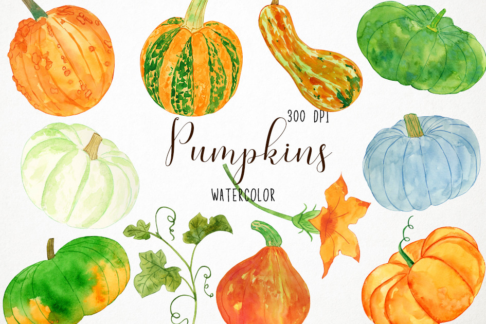 Watercolor Pumpkins Clipart, an Illustration by Paulaparaula