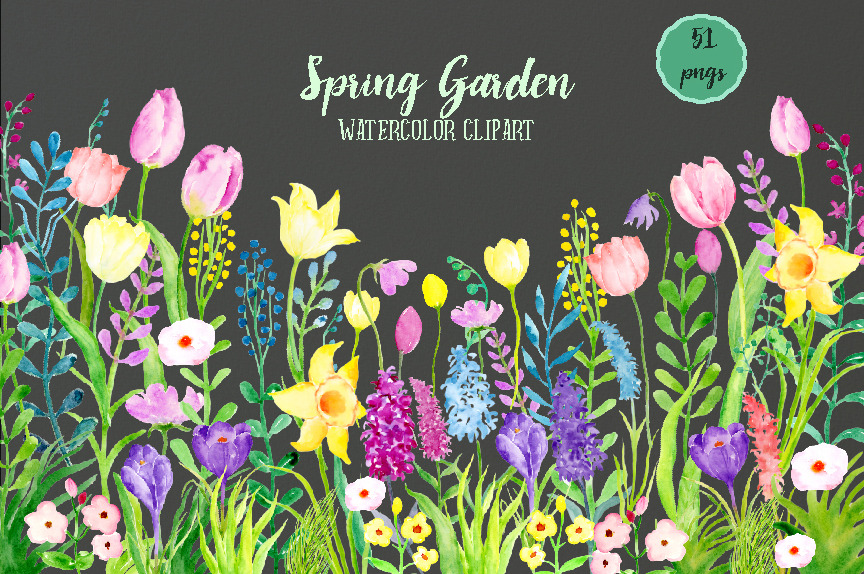 Watercolor Clipart Spring Garden, an Illustration by Corner Croft