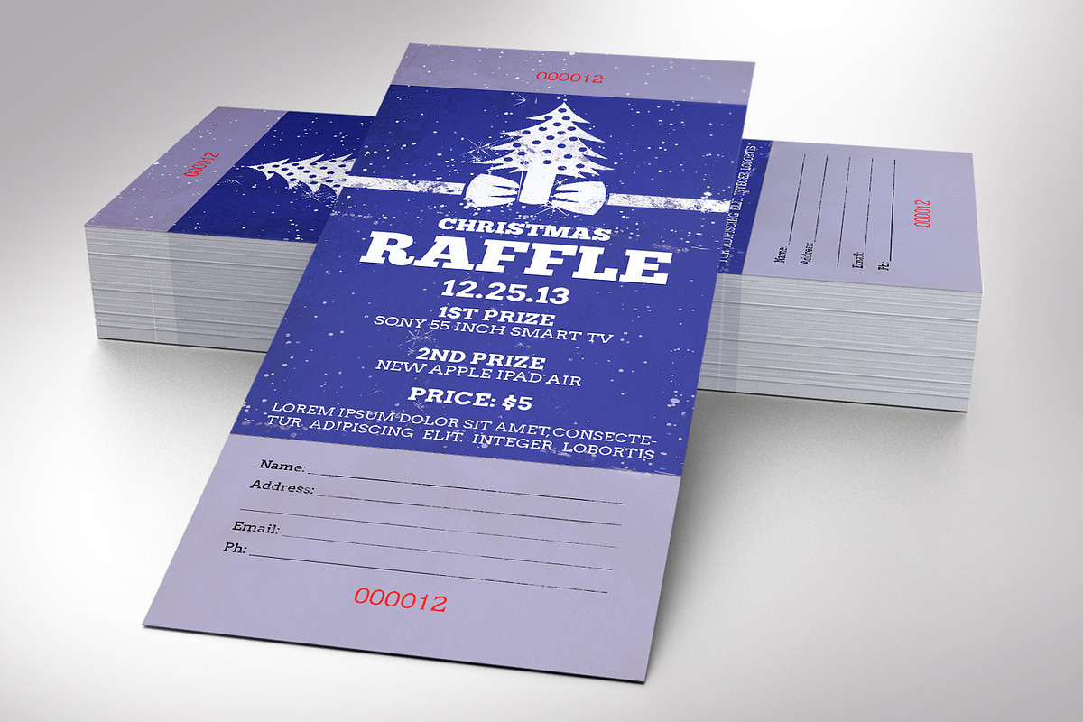 Christmas Raffle Ticket Template, a Card Template by Four C Graphic