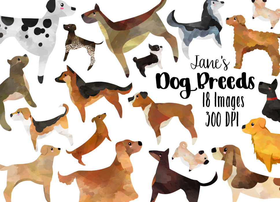 Watercolor Dog Breeds Clipart, an Illustration by DigitalArtsi