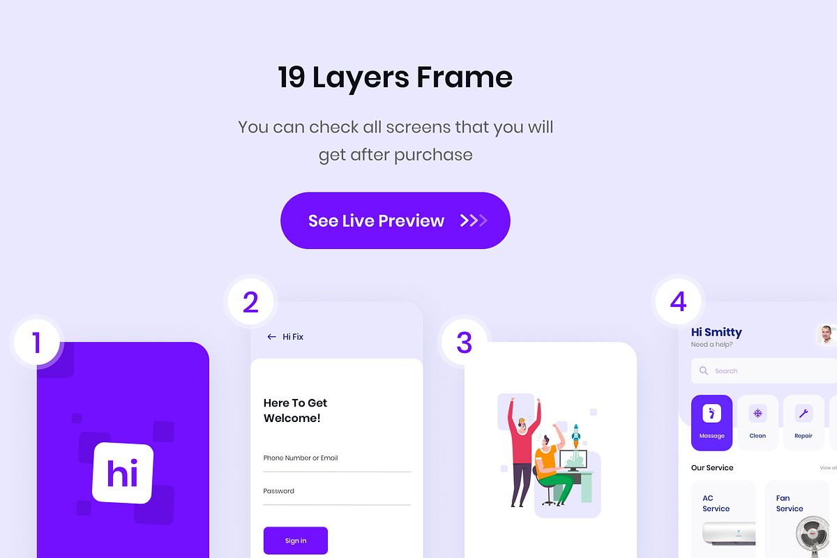 Hi - Social Service App UI KIT, a Device Mockup by Vektora Studio