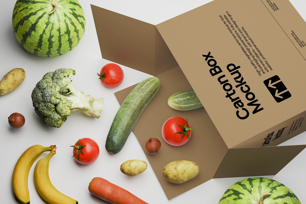 Vegetable Carton Box Mockup, a Packaging Mockup by graphicook