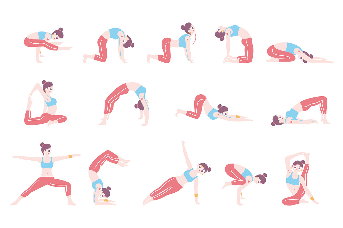 42 Funny Yoga Poses, a Healthcare Illustration by muratkalkavan