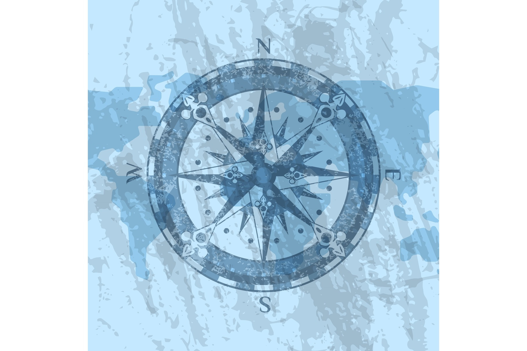 Compass rose on background of world map, a Work Illustration by ...