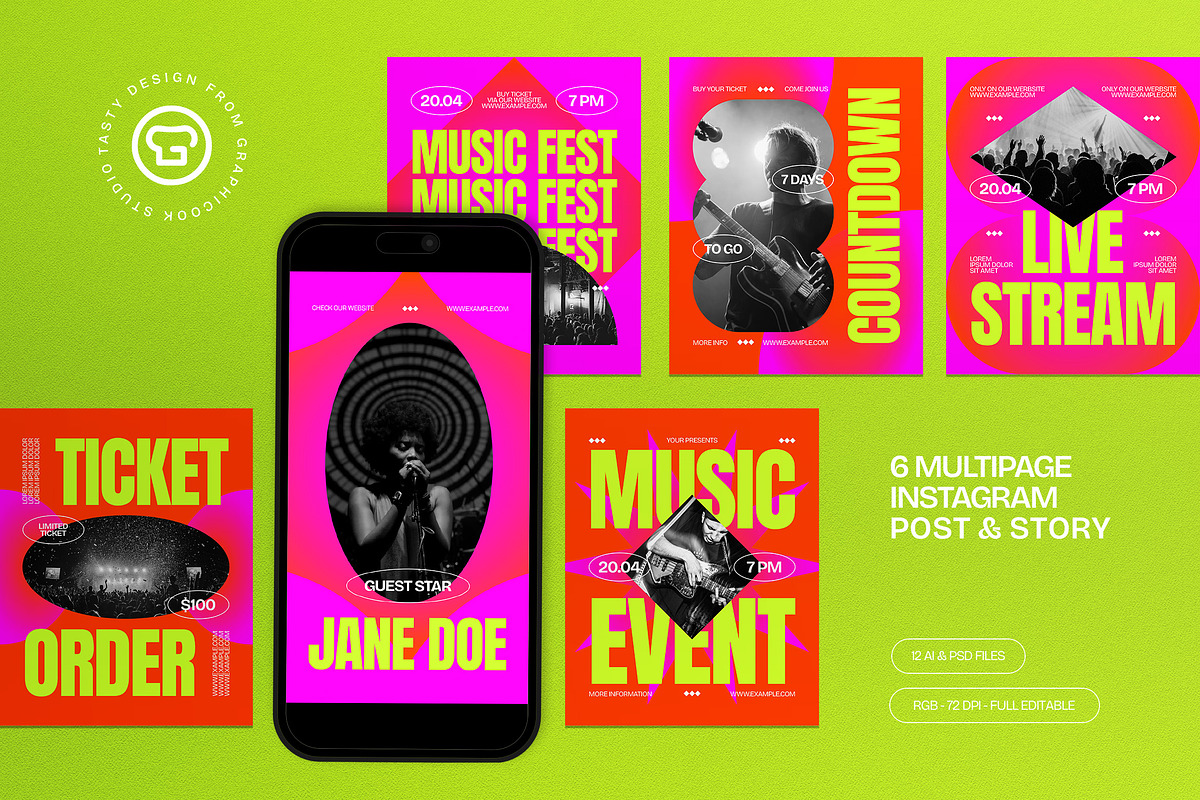 Music Event Instagram Set, a Social Media Template by graphicook