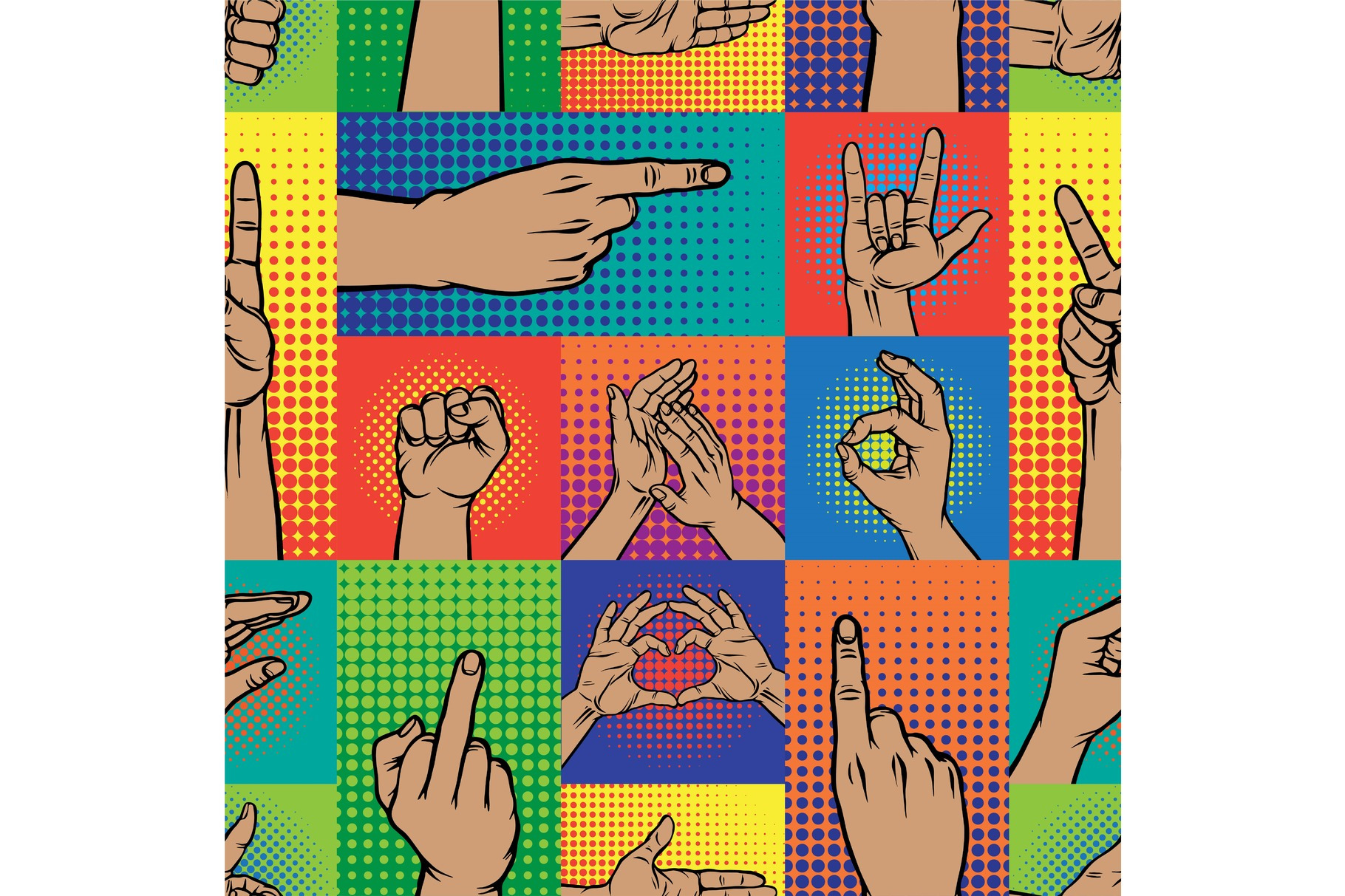 Popart hands fingers vector gesture human symbols hands different pop ...