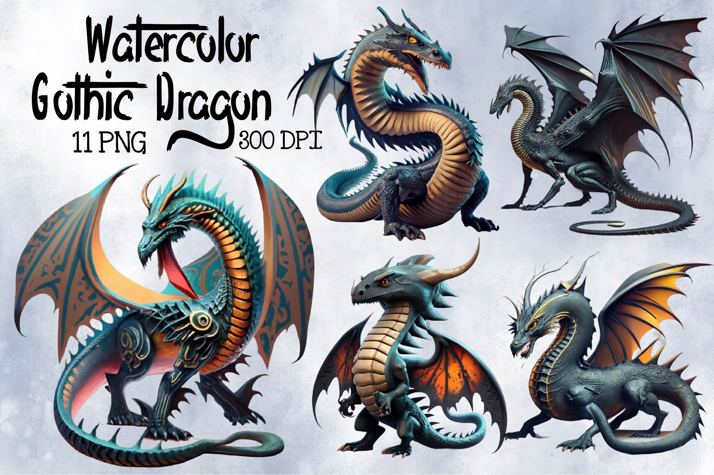 Watercolor Gothic Dragon Clipart, a Work Illustration by Dream Creation ...