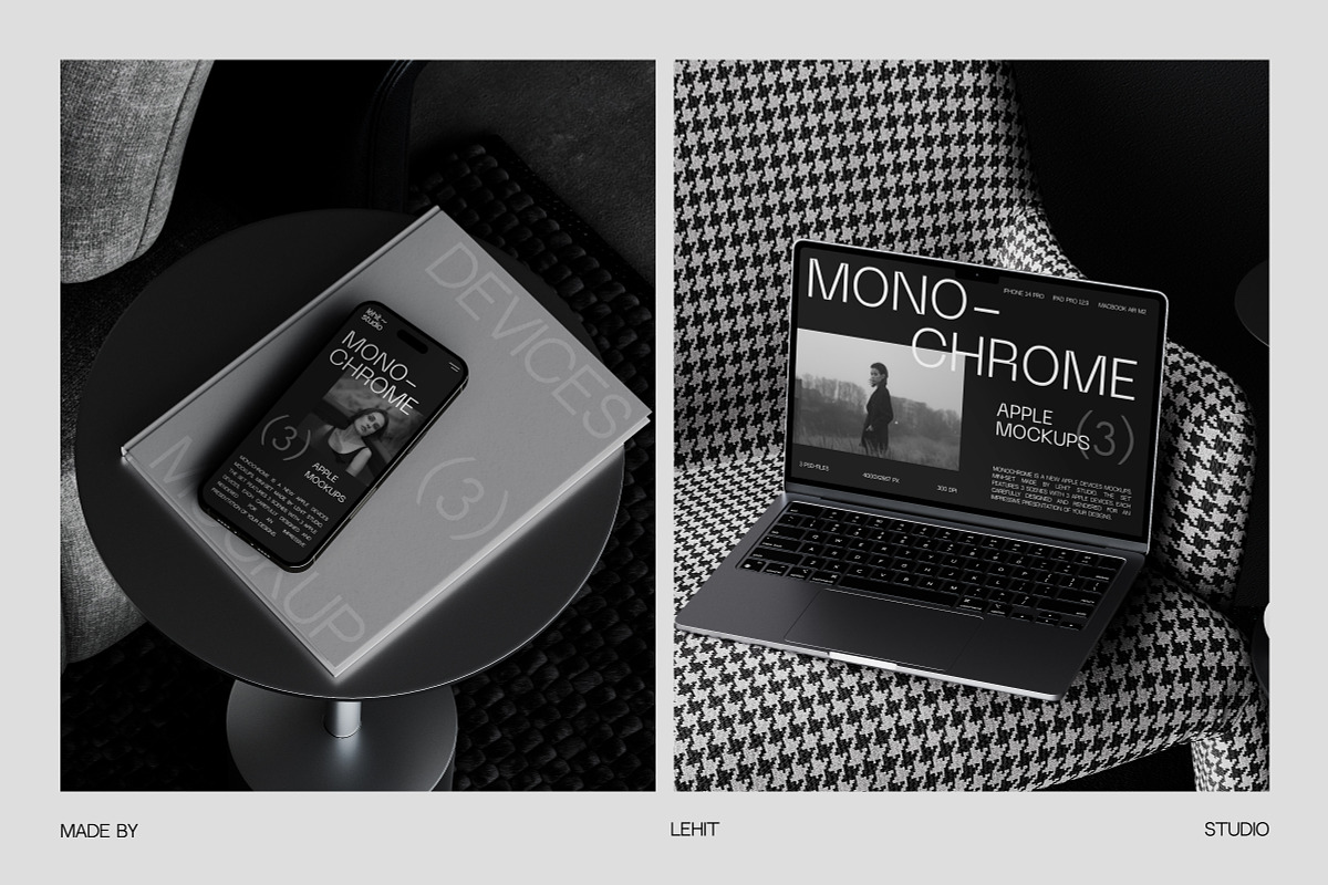 Monochrome Apple Devices Mockup Set