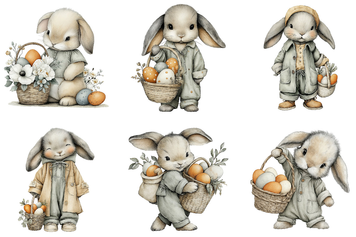 Easter Rabbit Basket Clipart, an Illustration by CraftArtStudio