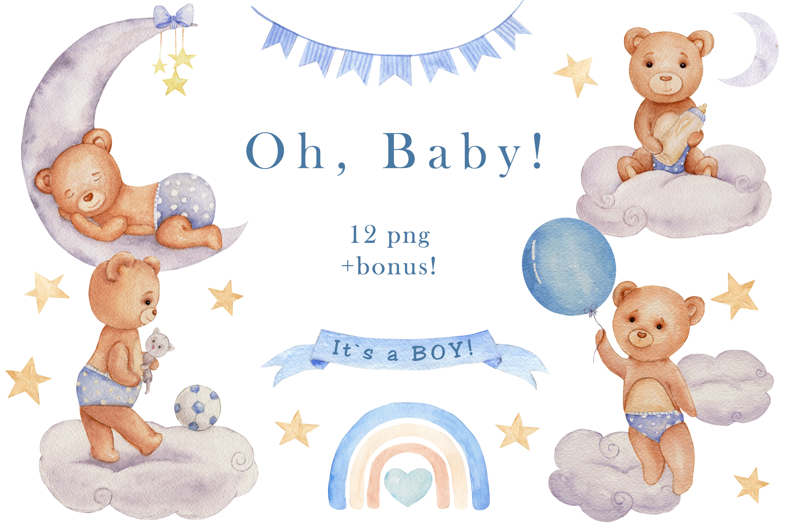 Teddy bear boy clipart, baby shower, an Animal Illustration by Lily ...