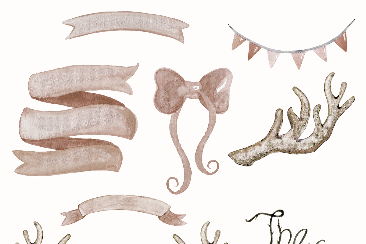 Rustic Blush Floral & Antler Bouquet, an Illustration by ClipartBrat ...