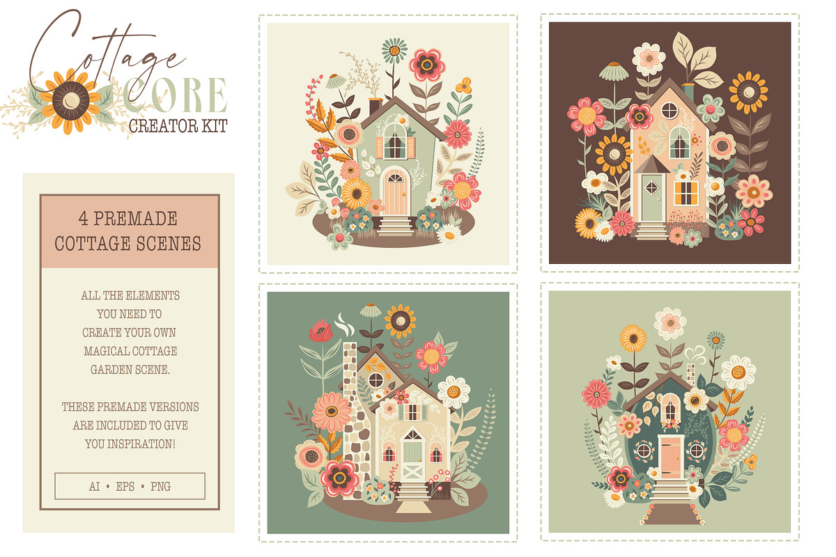 Cottage Core Vector Illustration Kit, an Illustration by Eclectic Anthology