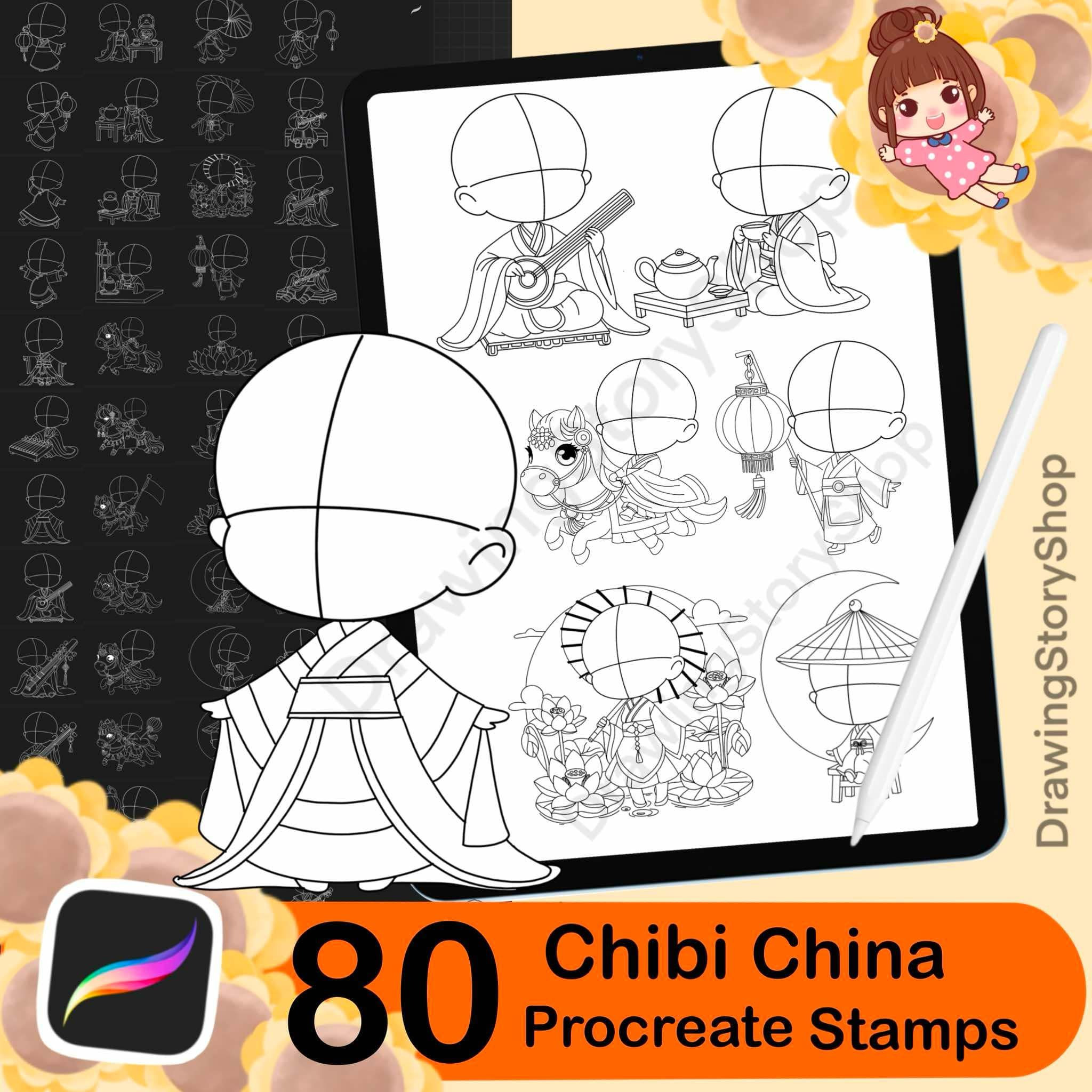 80 Procreate Chibi China Stamps, a Brush Add-On by DrawingStoryShop ...