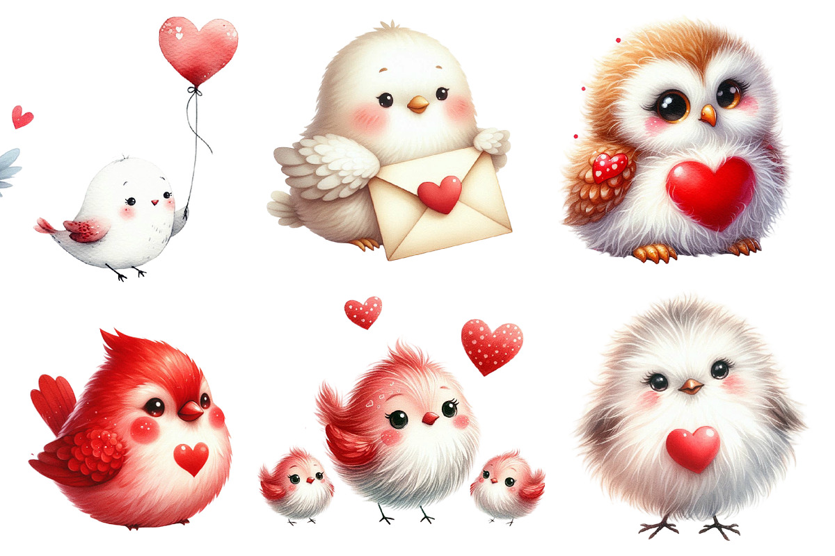 Whimsical Valentine Birds Clipart, an Illustration by Designworld