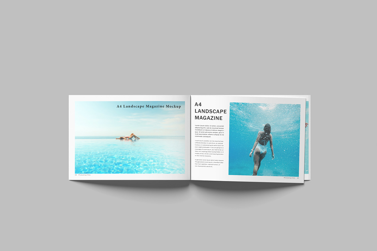 A4 Landscape Magazine Mockup, a Print Template by seramoe