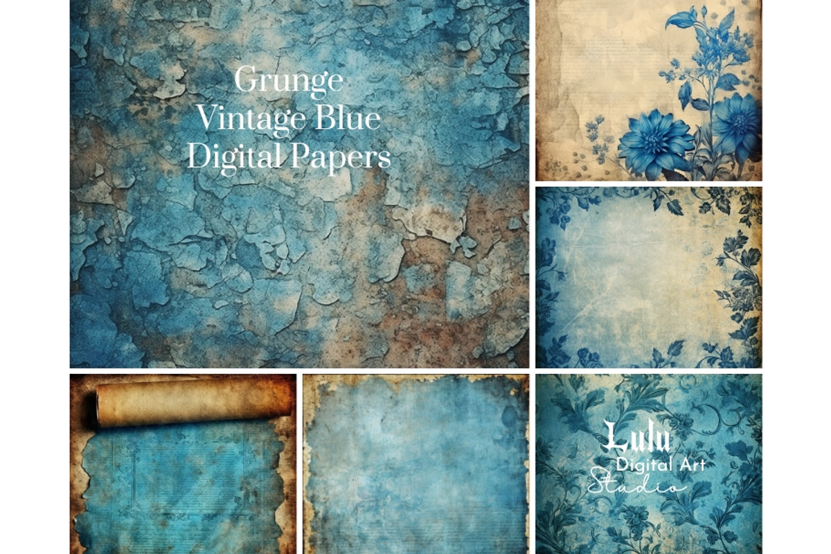 Grunge Vintage Blue Digital Paper-21, a Background Graphic by Lulu ...