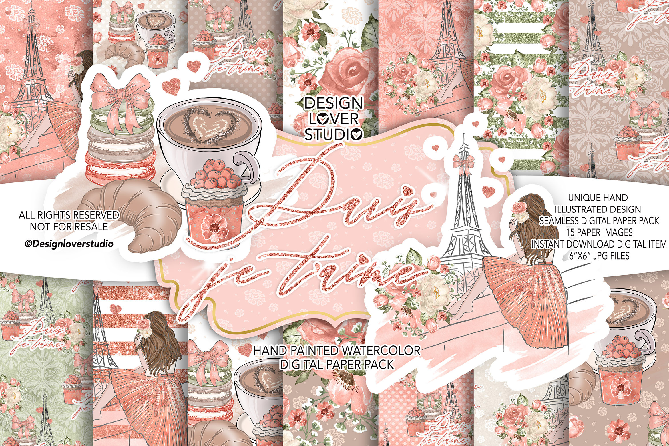 -50% Parisdigital paper pack, a Pattern Graphic by designloverstudio