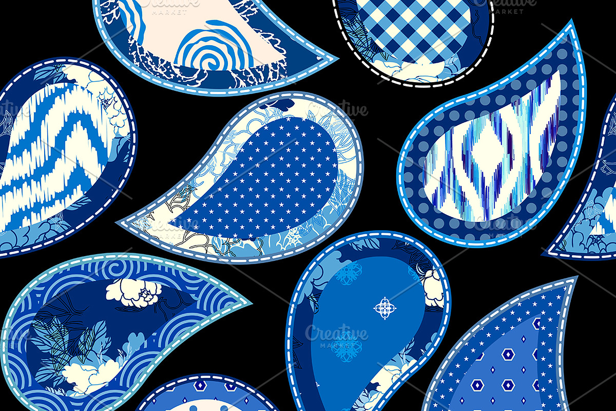 Seamless blue patchwork patterns | Creative Market