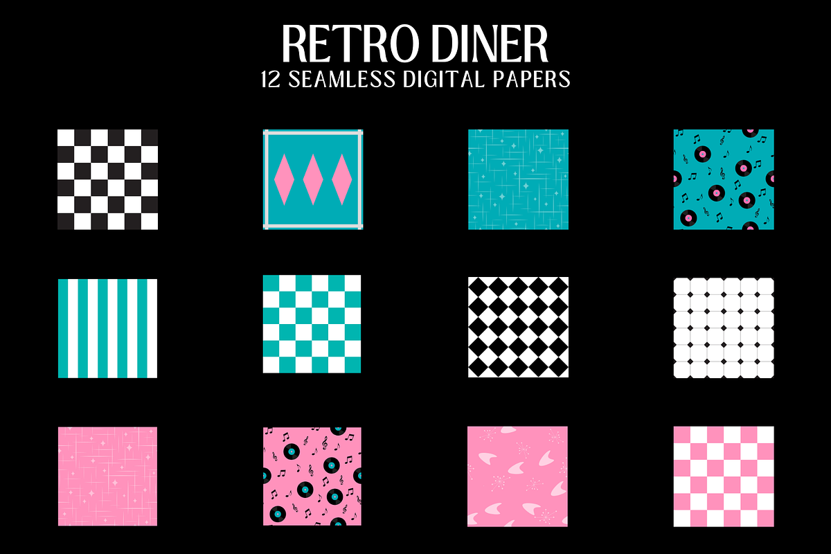 Pink & Teal Retro Diner Digital Paper