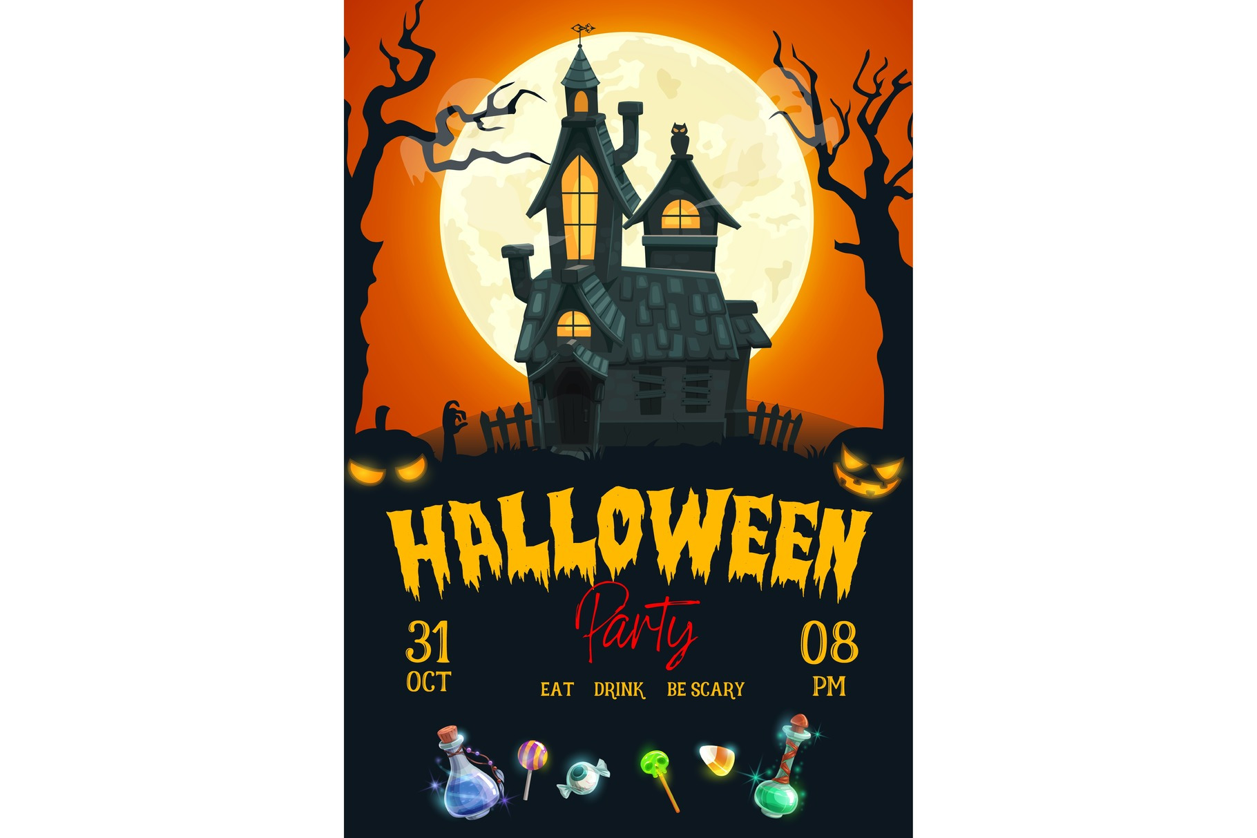 Halloween horror night party, an Illustration by Vector Tradition