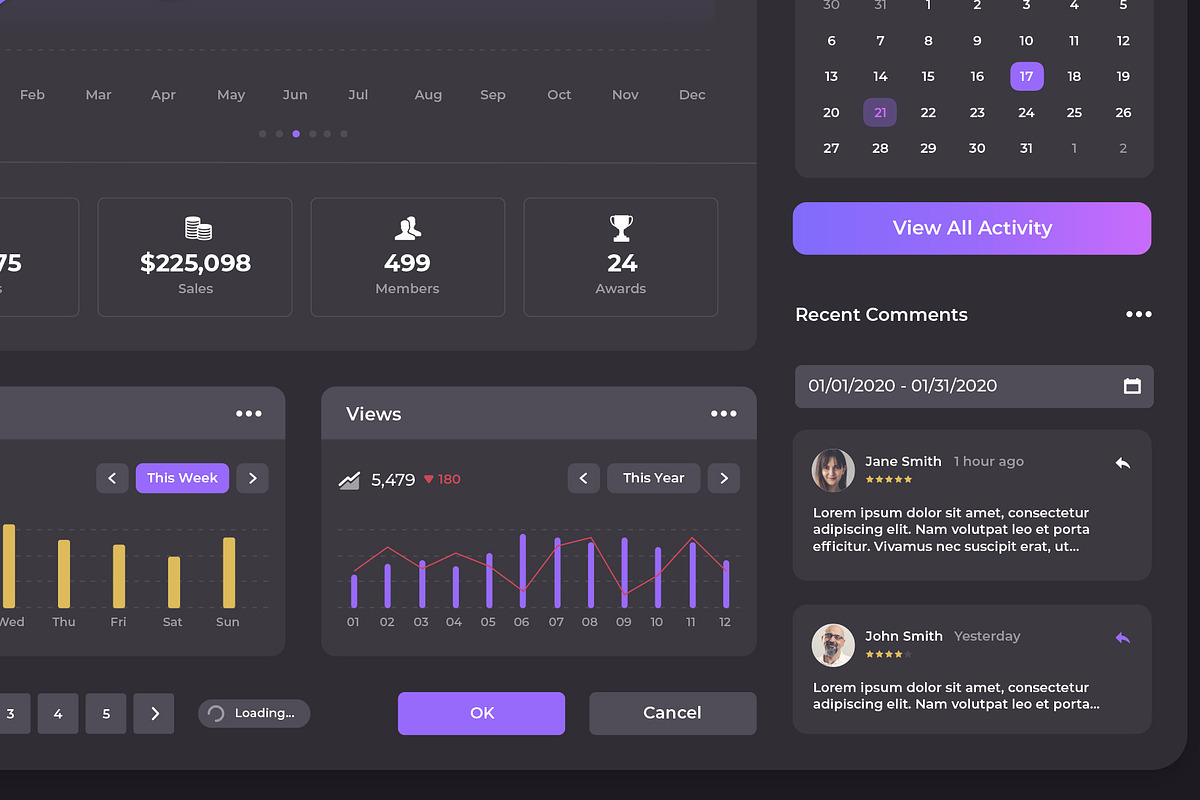 Dark Dashboard Admin UI Kit, a Templates & Theme by Medialoot
