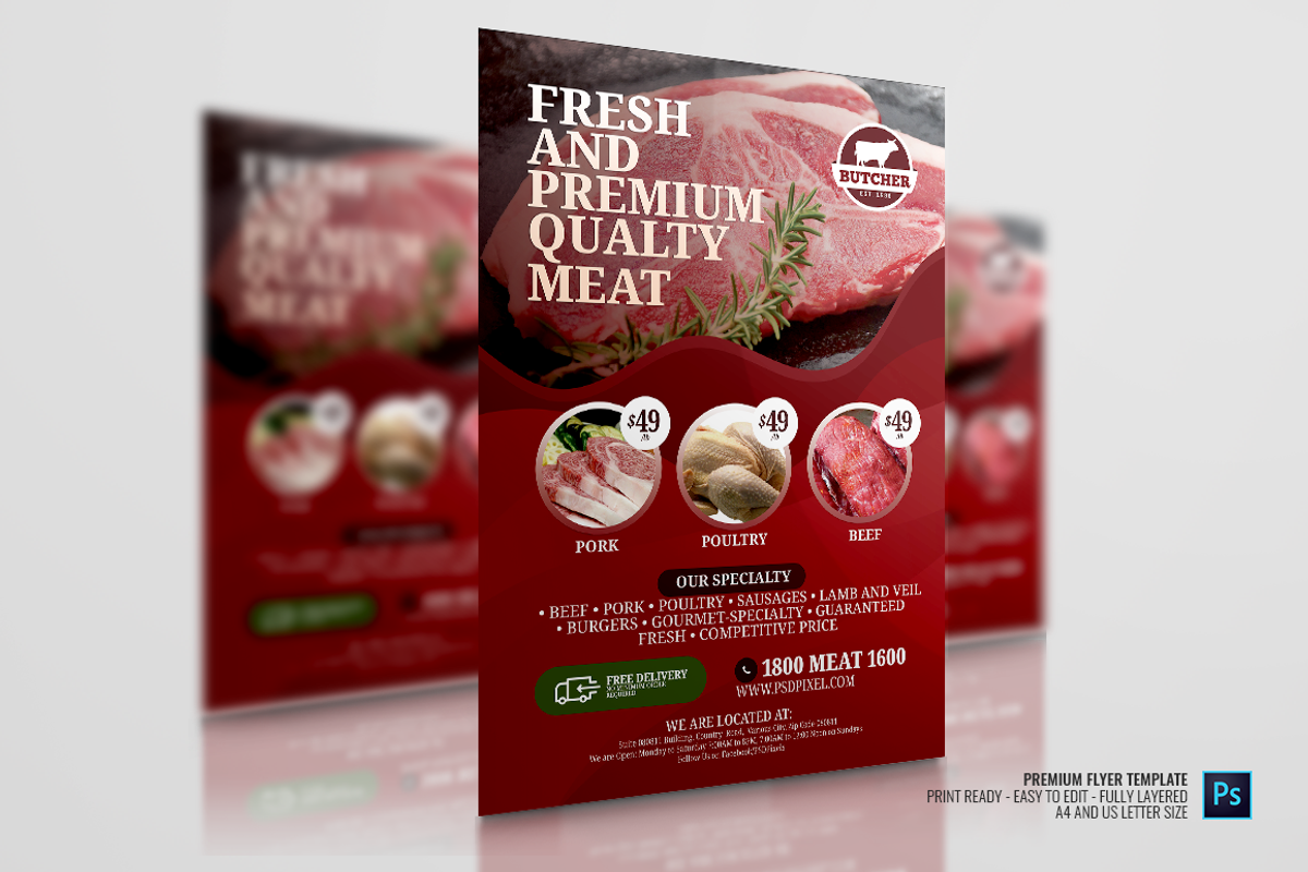Butchery Services Flyer, a Flyer Template by PSDPixel
