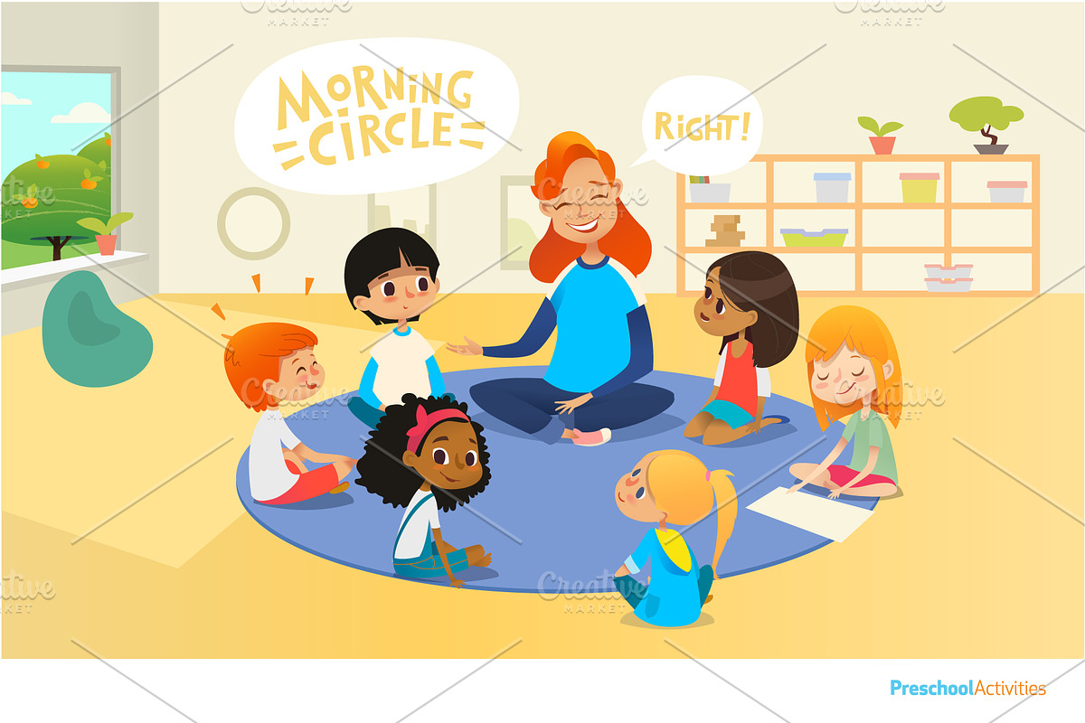 Preschool classroom. Circle-time., an Education Illustration by FoxyImage