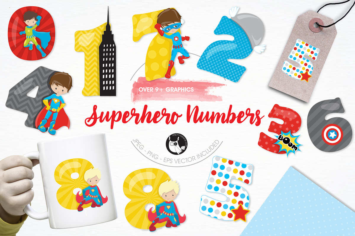 Superhero numbers illustration pack, a Decorative Illustration by ...