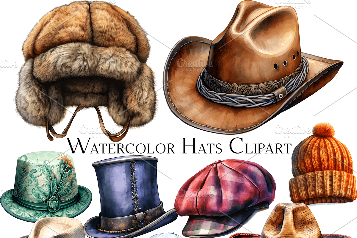 Watercolor Hats Clipart, an Object Graphic by ArtisticTimberStudio