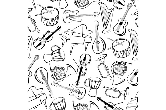 Outlined musical instruments pattern, a Pattern Graphic by Vector Tradition