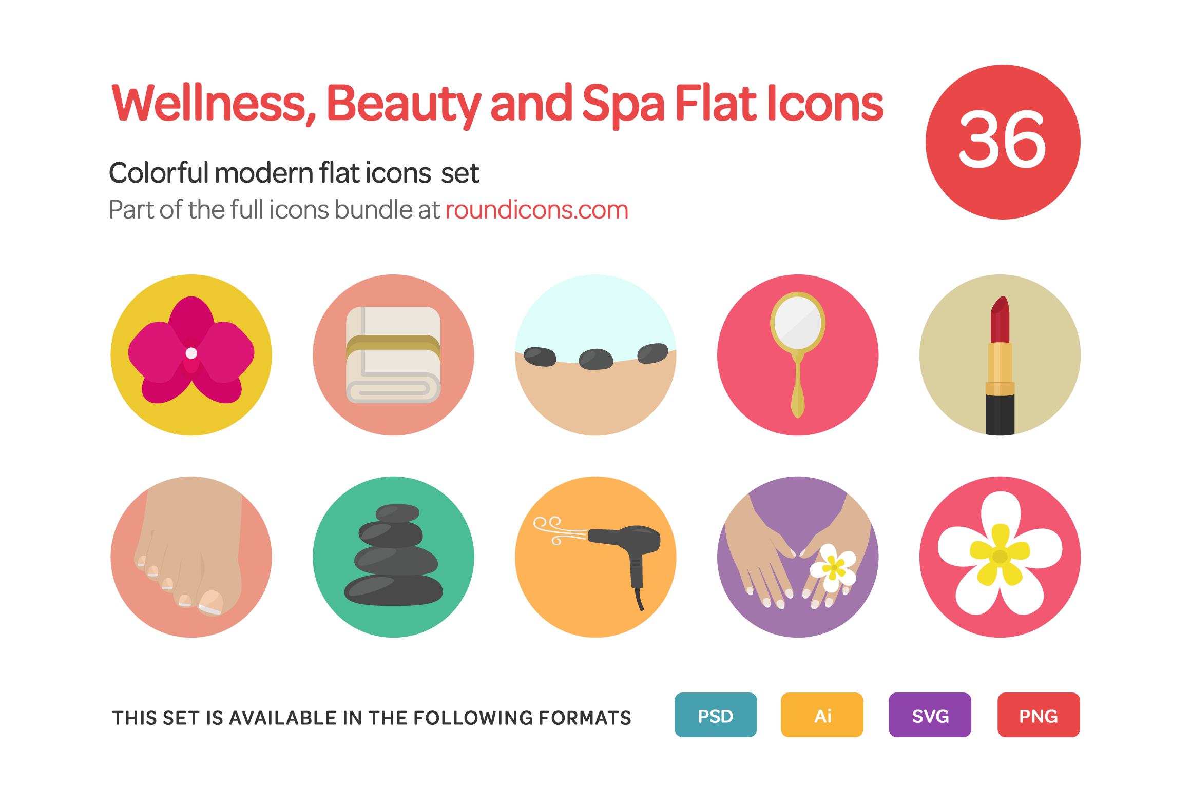 Wellness, Beauty and Spa Flat Icons, an Icon by Vectopus.com