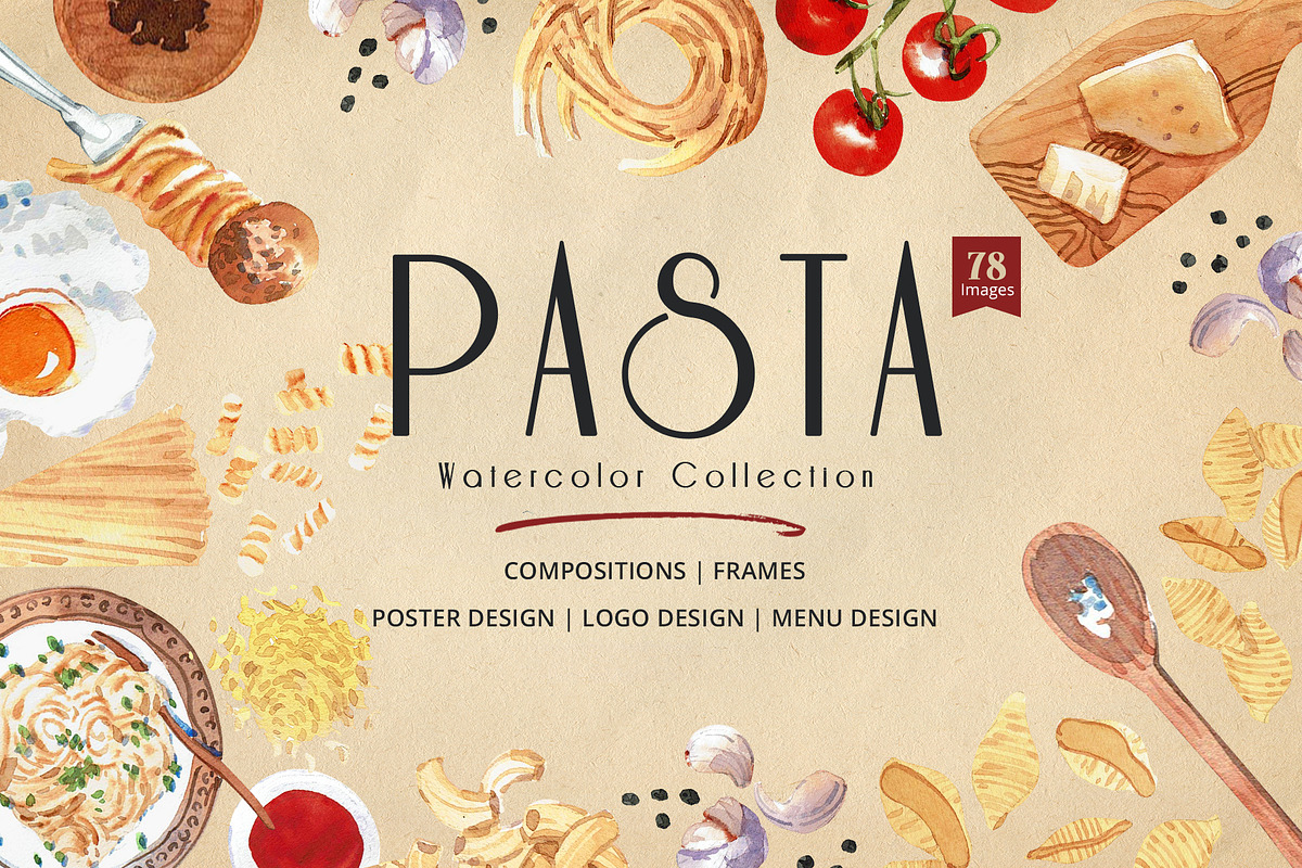 Pasta Recipe and Dishes Watercolor, a Food Illustration by ...