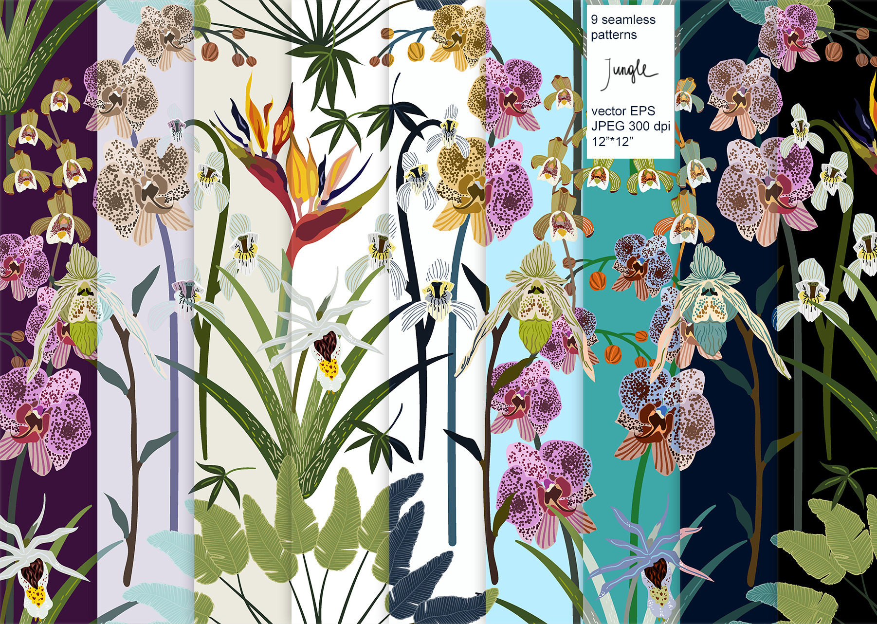 Orchids vector seamless set, a Pattern Graphic by PatternsBlooming