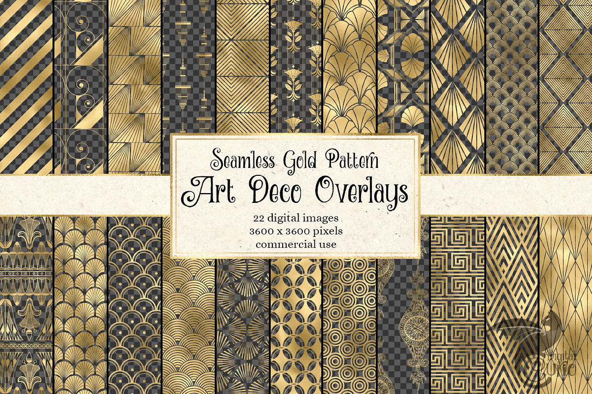 Gold Art Deco Pattern Overlays, a Pattern Graphic by Digital Curio