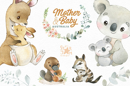 Watercolor Mother & Baby - Alligator | Animal Illustrations ~ Creative ...