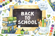 Back to School Watercolor clipart set